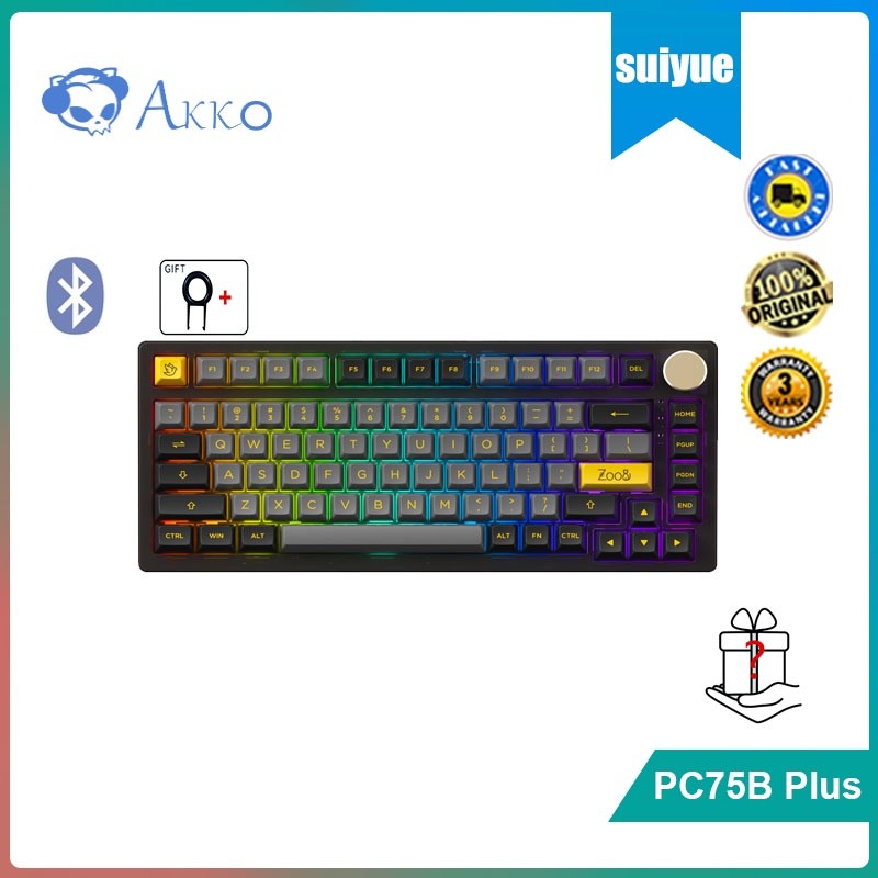 Akko PC75B Plus Wireless Bluetooth Keyboard RGB Three-Mode Black Gold ...