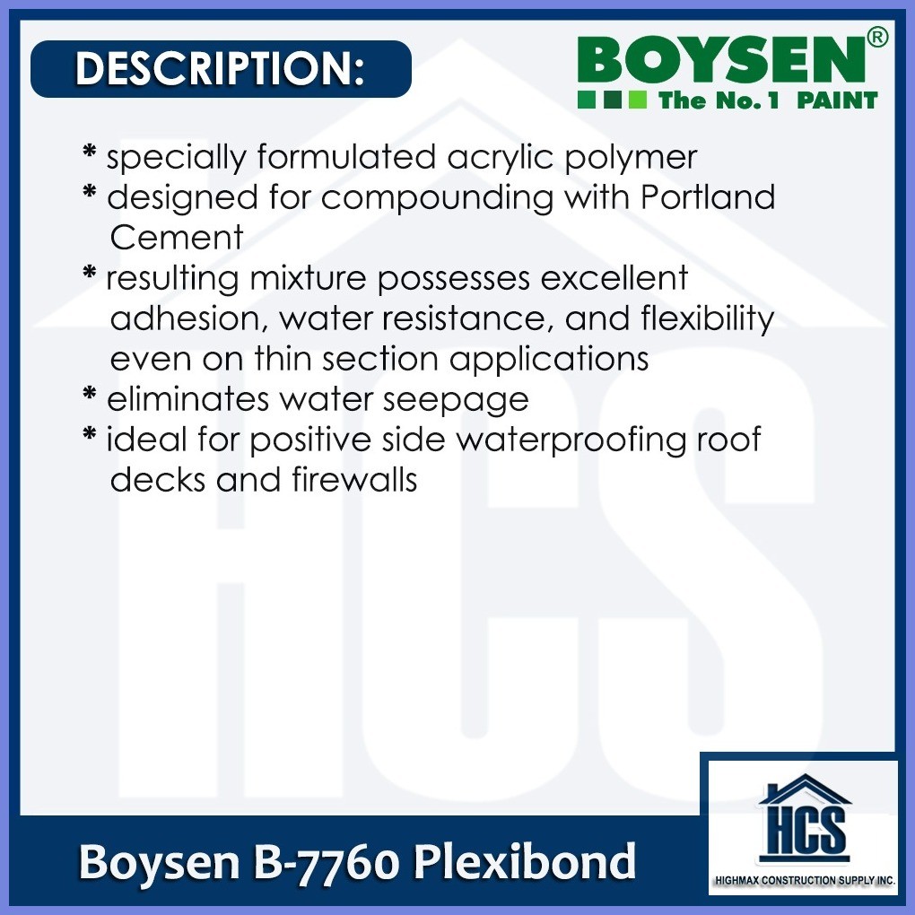 ⊙ Boysen B-7760 Plexibond Cementitious Waterproofing System 4 liters ...
