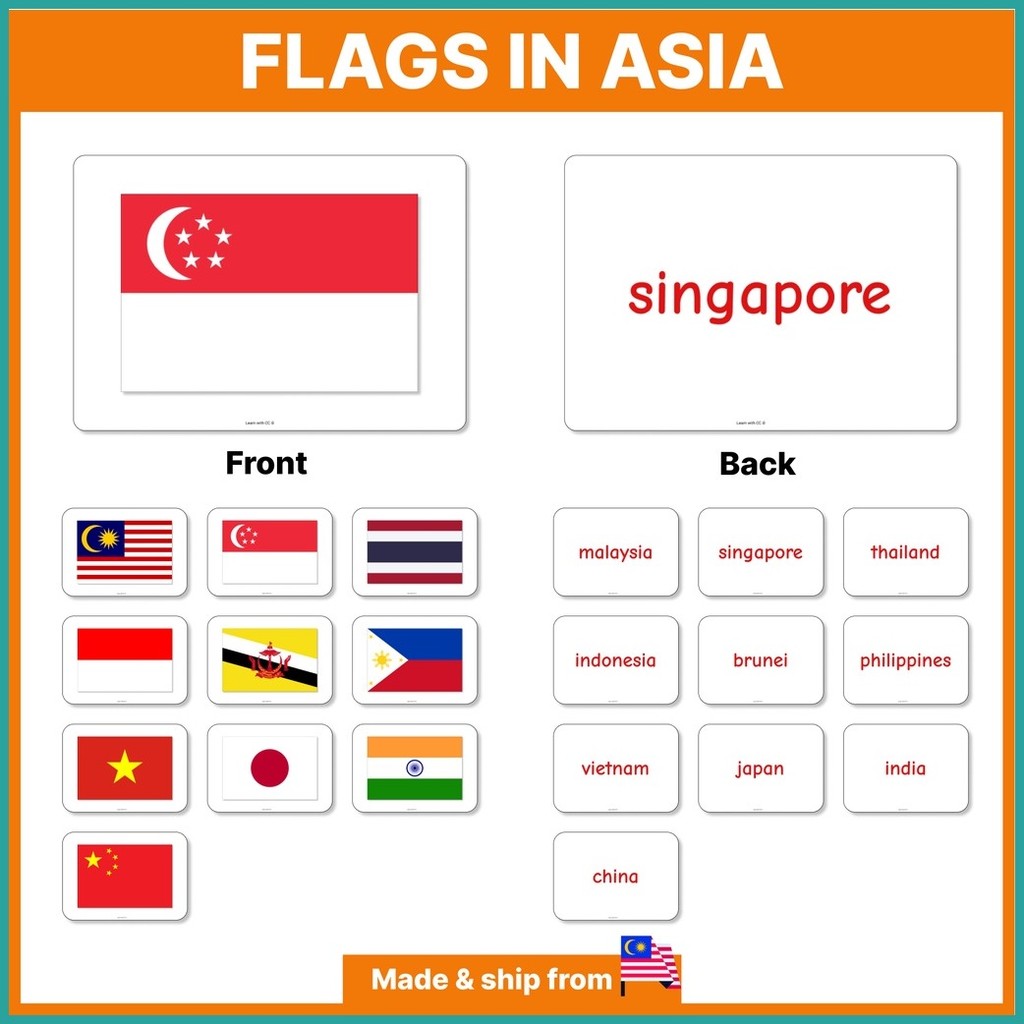 Flag Flash Card for Kids, States of World Flags, Asia Flags, Bendera ...