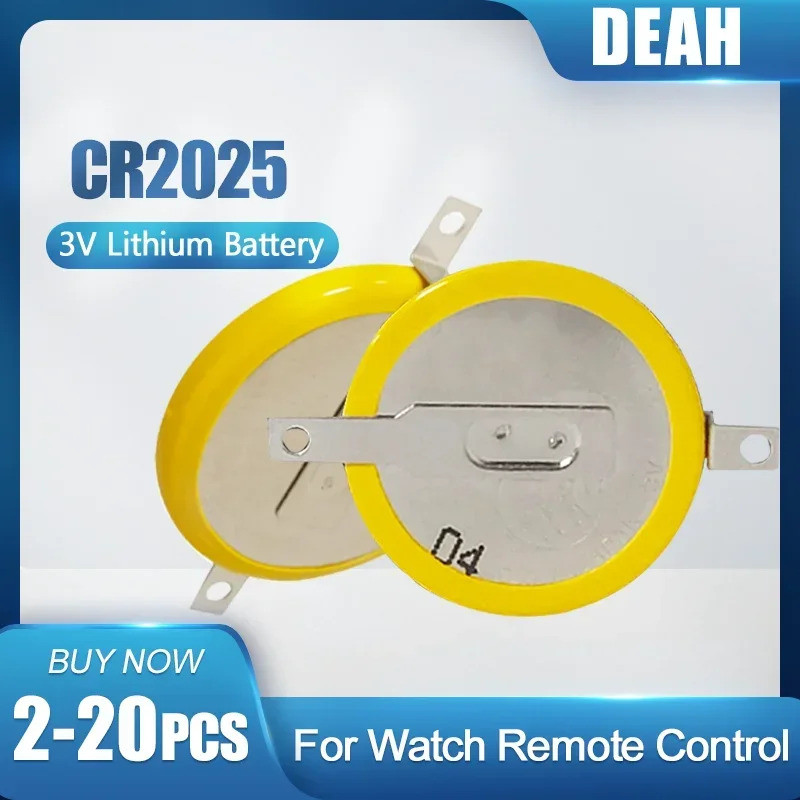 2-20Pcs Cr2025 CR 2025 3V Lithium With 2 Solder Feet Pins For Car Key ...