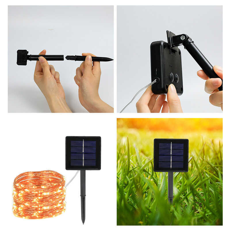 LED Solar Copper Wire Light Eight Function Light String Courtyard ...