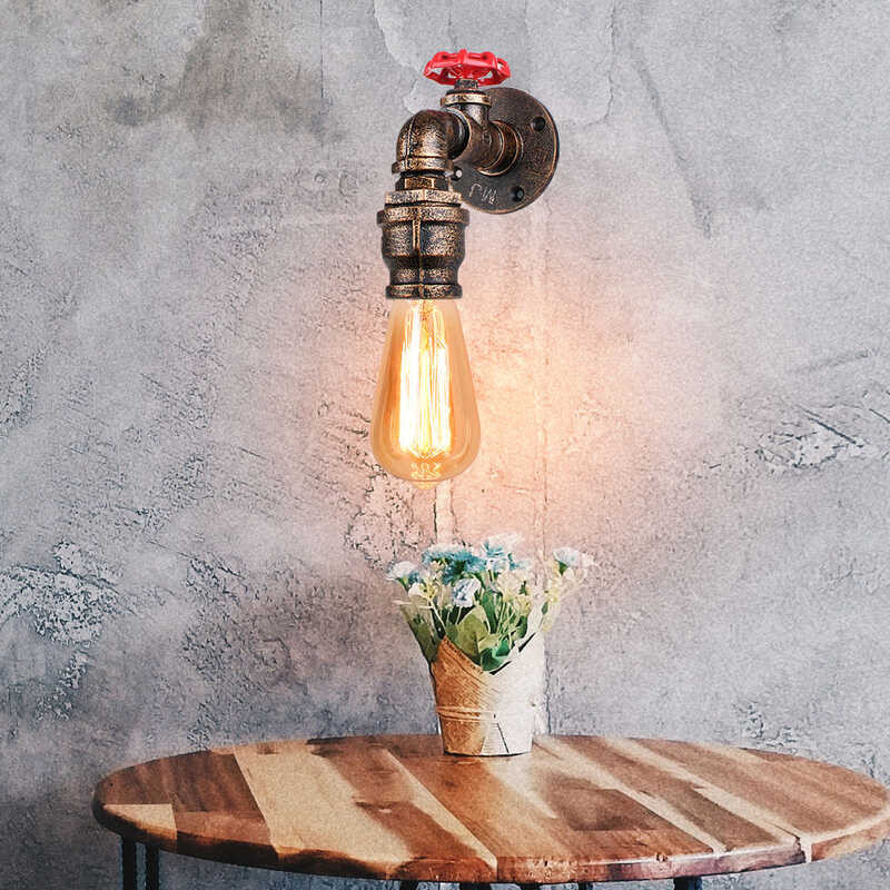 Industrial Rust Light Fixture Retro Iron Water Pipe Wall Lamp Holder ...