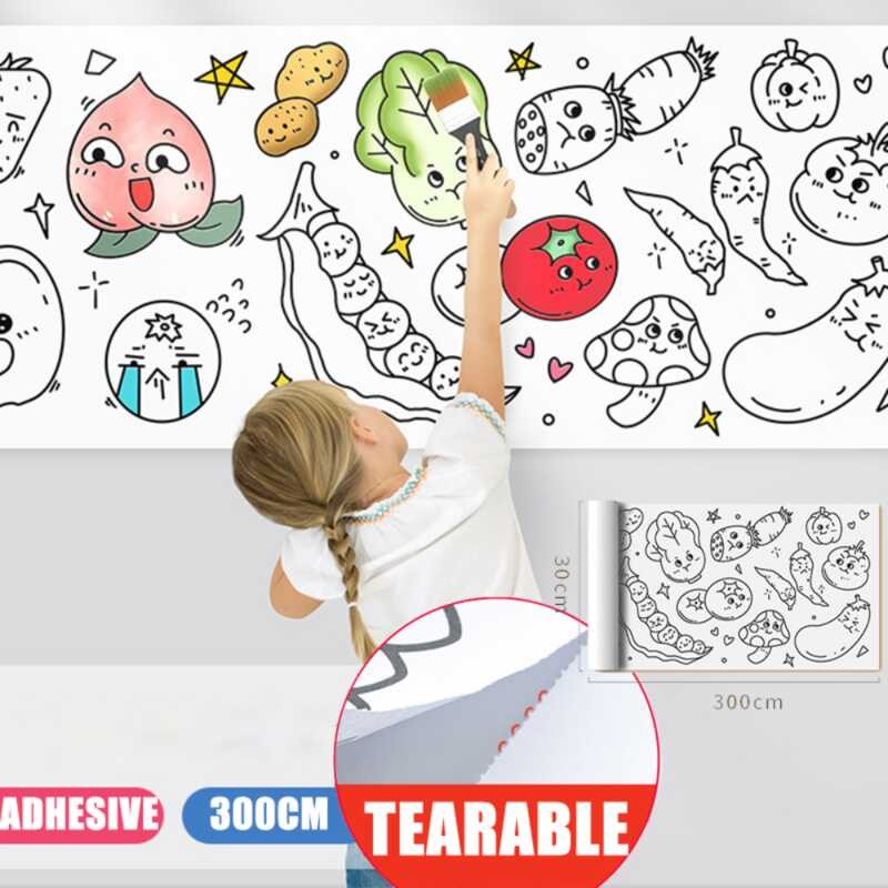 Drawing Kids Sticky Coloring Roll DIY Graffiti Scroll Color Filg Paper ...