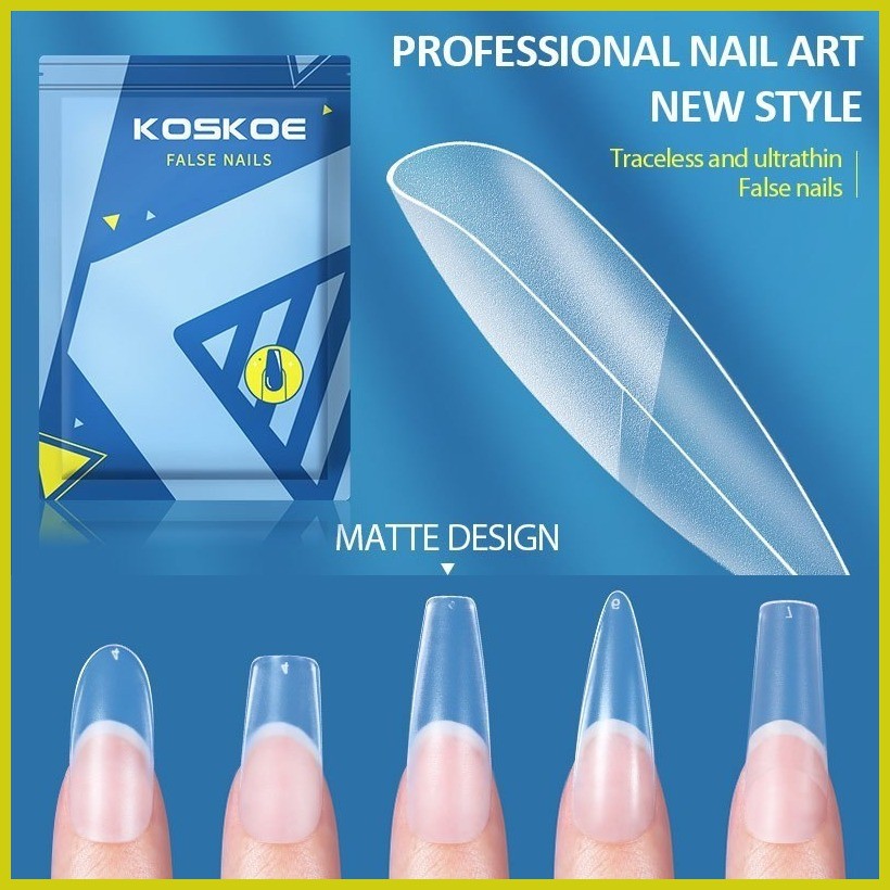 ⭐ Traceless Ultra Thin Clear Fake Nails Tips Full Cover Acrylic French ...