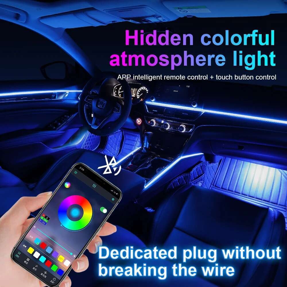 18 in 1 Car LED Ambient Light RGB Neon 64 Color Acrylic Strip For Auto ...