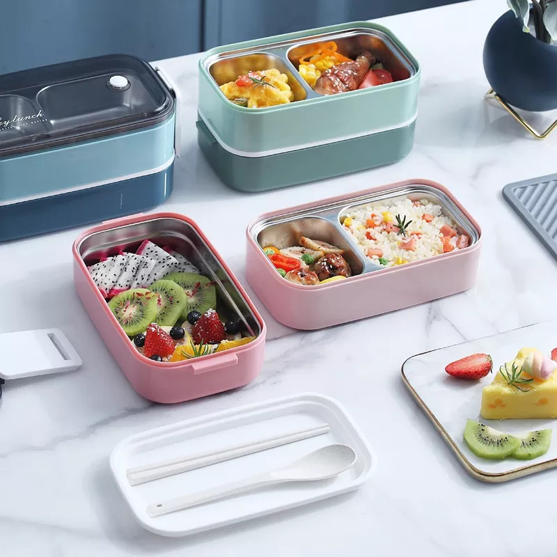 Double-layer Bento Box Japanese-style Leakproof Lunch Boxes Sealed Multi-Compartment Bento Box ...