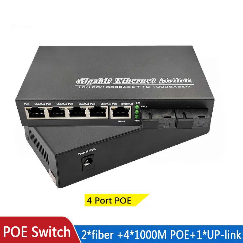 POE switch 4POE 2 fiber Gigabit Ethernet switch media converter Fiber ...