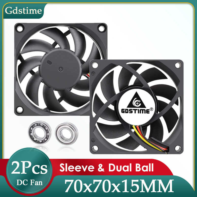 Gdstime 2Pcs DC 5V 12V 24V 7015 Axial 7Cm 70Mm Dual Ball Coog Fan 70X70x15mm Silent For PC ...