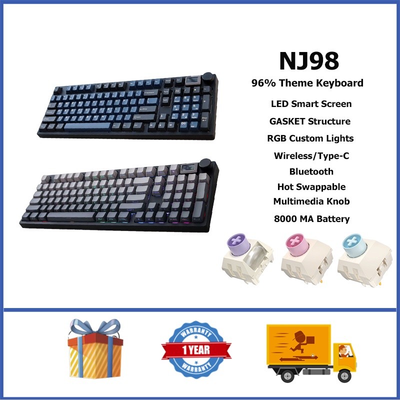 Keydous NJ98 Wireless Mechanical Keyboard 96% RGB LED Screen Hot ...