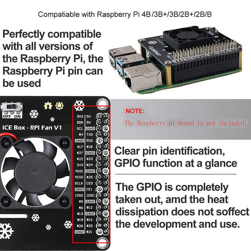 Coog Fan HAT LED GPIO Extension Board For Raspberry Pi 4 Model B 4B 3B+ 3B 3A+ 3+ 3 ...
