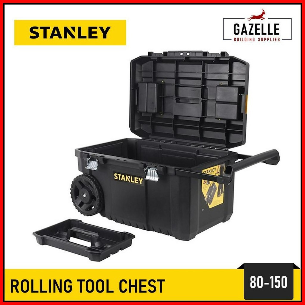 ∆ Stanley Essential 50L Chest with Metal Latches with Wheels Rolling ...