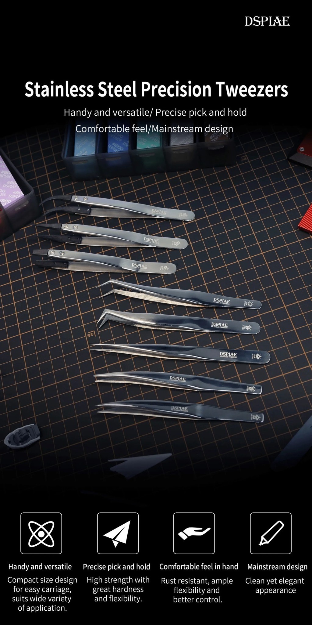 DSPIAE AT-TZ 01 Stainless Steel Precision Tweezers for Gundam DIY GK ...