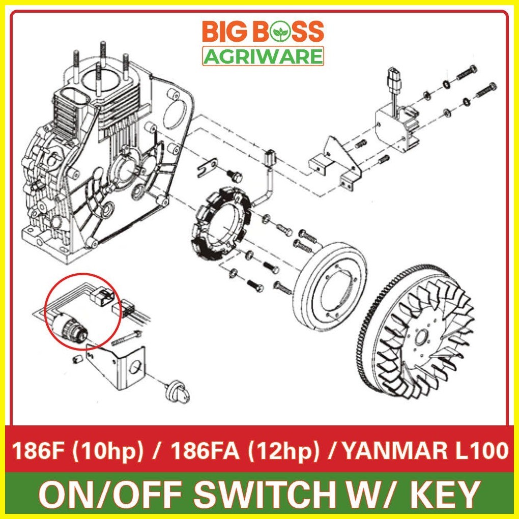 BBA On/Off Lock Switch w/ 2 Keys 186F, 186FA, 170F, 178F, 188F, 192F ...