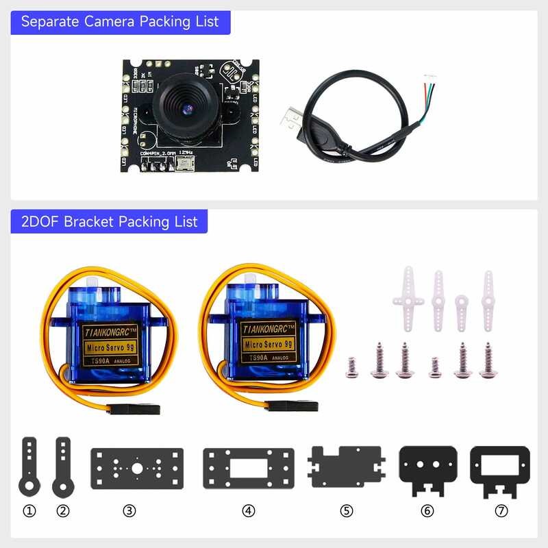 Pi Raspberry High-definition Expandable Camera PTZ Module Kit 2DOF with 2 Pcs SG90 Micro Servos ...