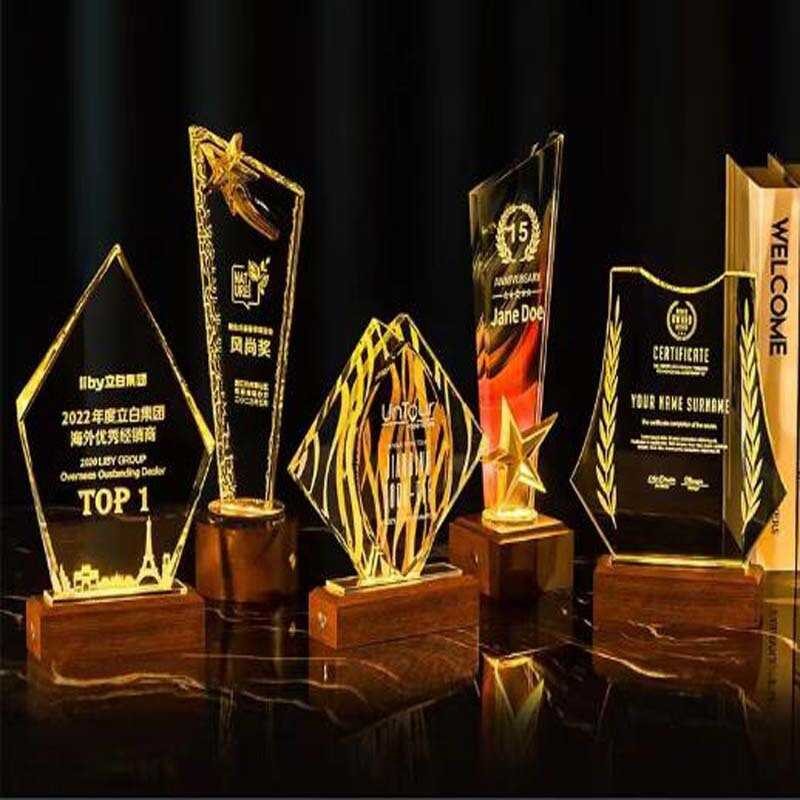 Crystal Trophy Luminous Solid Wood Base Medal Creative Company Annual ...