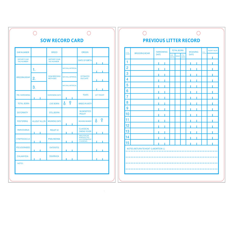 10PCS Piggery Record Keeping Card Pvc Sow Record Card for Animals ...