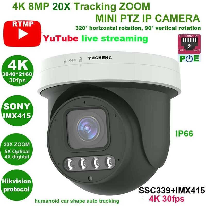 4K 8Mp ⭐ 30Fps 20X ZOOM POE Human Auto Tracking RTMP PTZ IP Camera ...