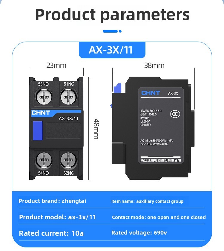 Chint AC Contactor Auxiliary Contact Block AX-3X 2NO+2NC 1NO+1NC 2NO ...