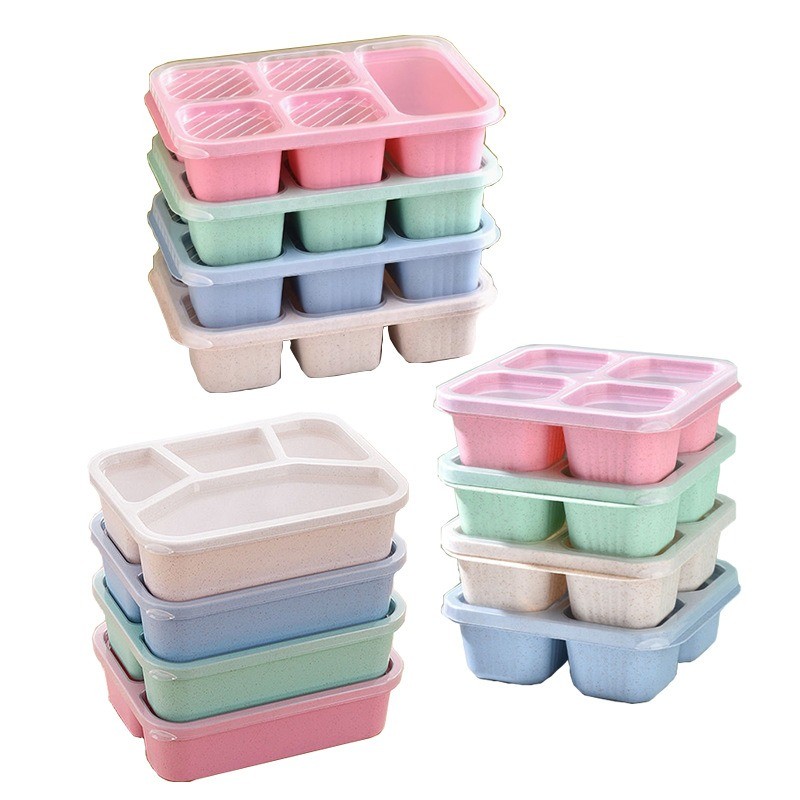 Wenbo Food Container With 4 Grid Compartment Wheat Straw Lunch Box ...
