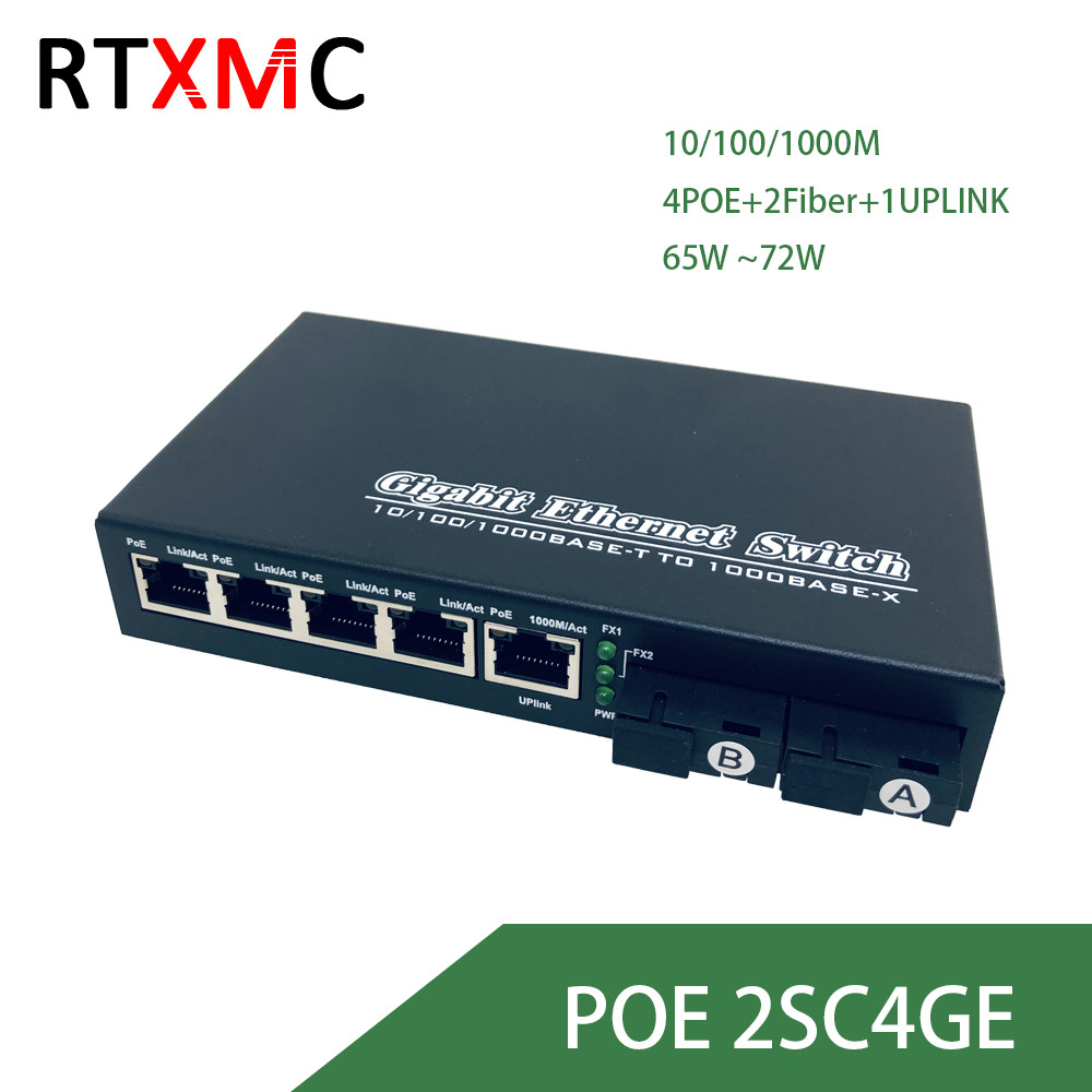 POE switch 4POE 2 fiber Gigabit Ethernet switch media converter Fiber ...