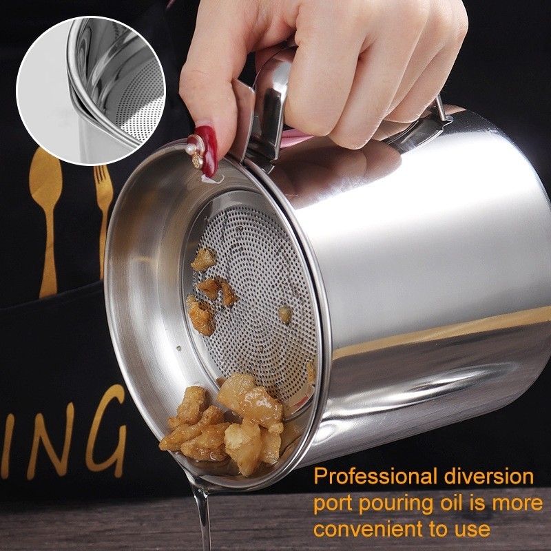 1.2L Stainless Steel Oil Strainer Pot with Lid Filter Kitchen Cooking ...