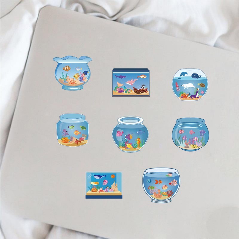 8PCS Cartoon Dream Fish Tank Collage Ocean Fish/Coral Small Elements ...