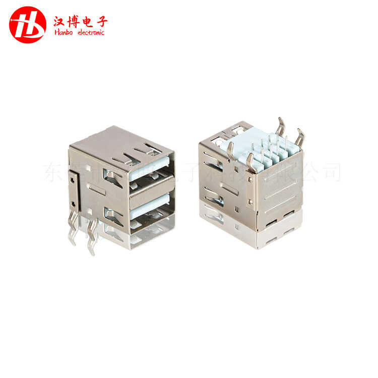 Double layer USB female socket 90 degree DIP horizontal straight edge ...