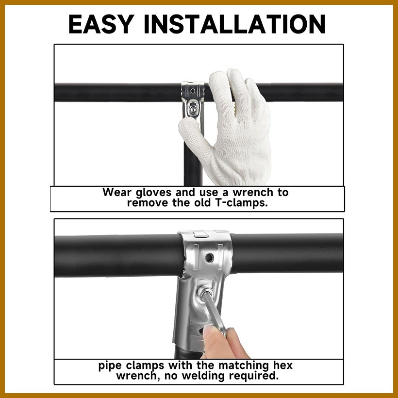 2pcs T Pipe Clamp Connector 3-Way Structural Pipe Connector Stainless ...