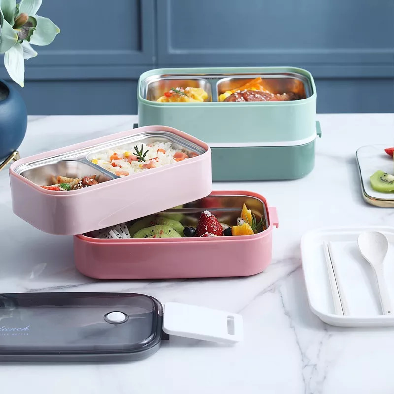Double-layer Bento Box Japanese-style Leakproof Lunch Boxes Sealed Multi-Compartment Bento Box ...