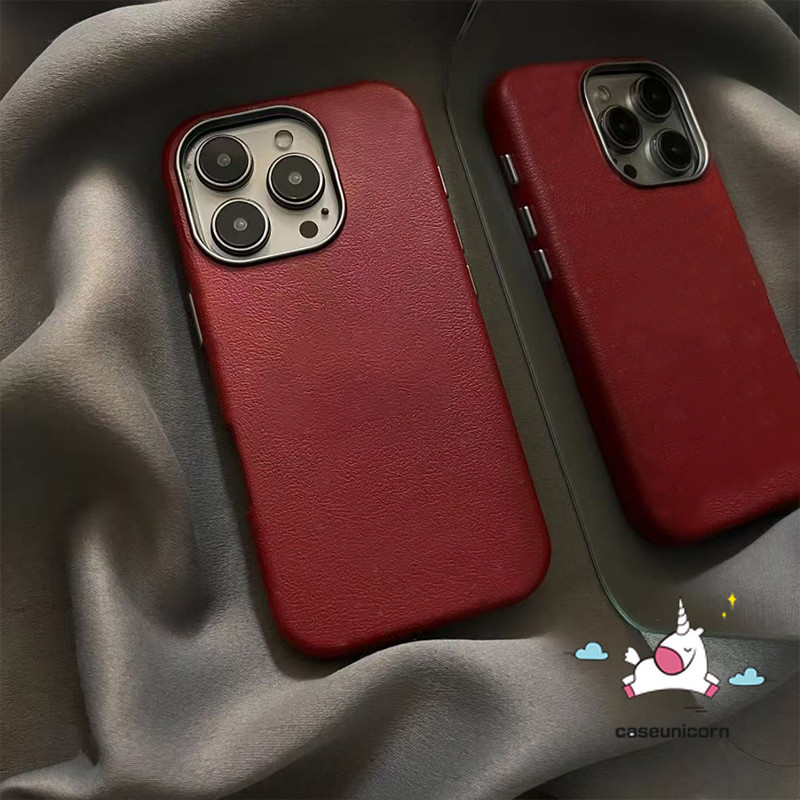 Luxury Simple Wine Red Solid Color Case Compatible for IPhone 16 12 13 ...