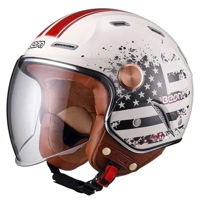 BEON 3 5A B122 Retro Open Face Motorcycle Helmet Dual Lens Vintage Moto ...