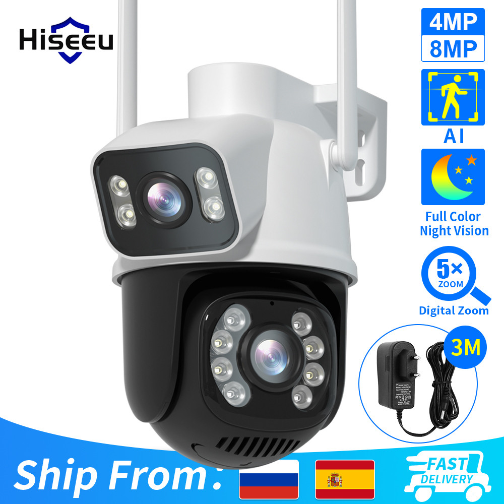 Hiseeu 4K 8Mp PTZ Wifi IP Camera Dual Lens 5X Zoom AI Human Detect ONVIF Wireless Surveillance ...