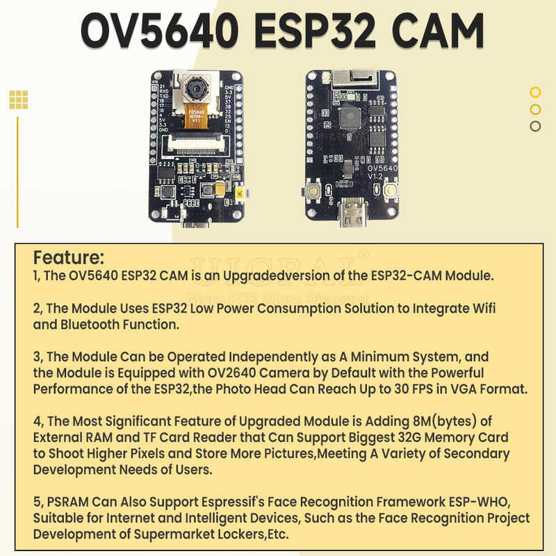 OV5640 New ESP32 CAM Kit WiFi Bluetooth Development Board Auto Focus 66 120 160 Degrees Camera ...