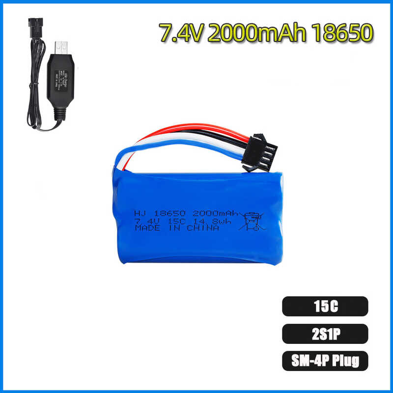 Car 3 3C 7.4V Lipo Battery 18650 3000Mah 15C Sm4p Plug For Tank Truck ...
