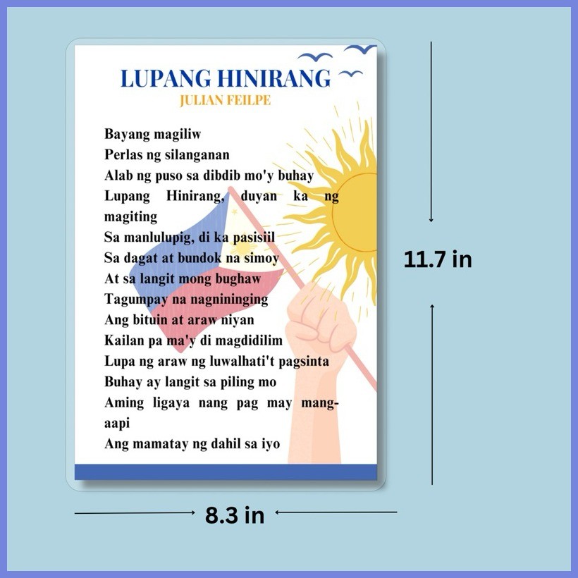 Laminated chart "LUPANG HINIRANG". Philippine national anthem ...