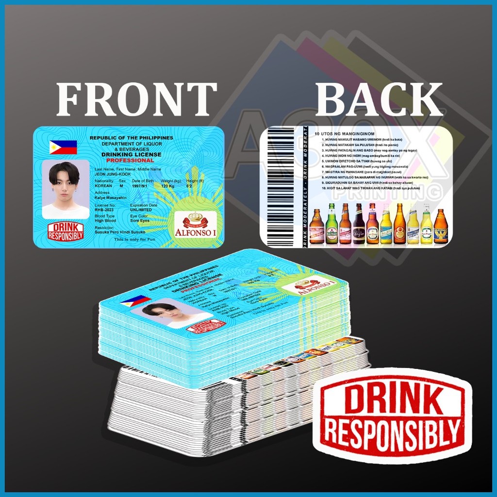 DRINKING LICENSE - PVC ID - CUSTOMIZED ID - KPOP(sample) | Shopee ...
