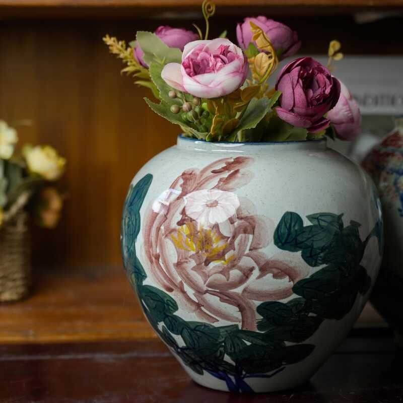 Handmade Rough Pottery Hand-Painted Decoration, Retro Chinese Flower ...