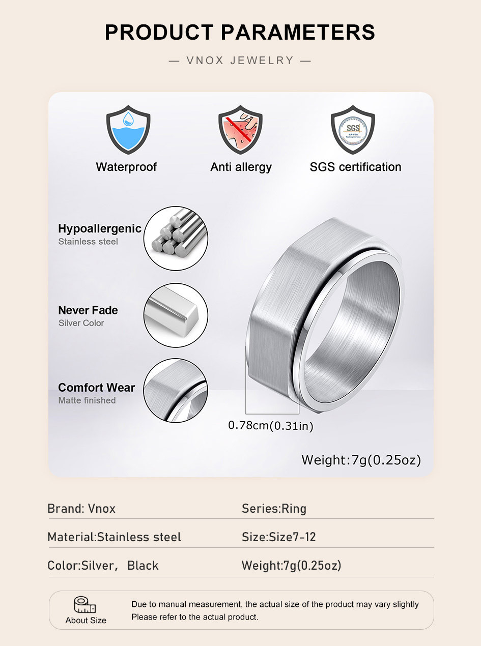 Vnox Octagonal Nuts Rotatable Ring,Stainless Steel Hypoallergenic&Non ...