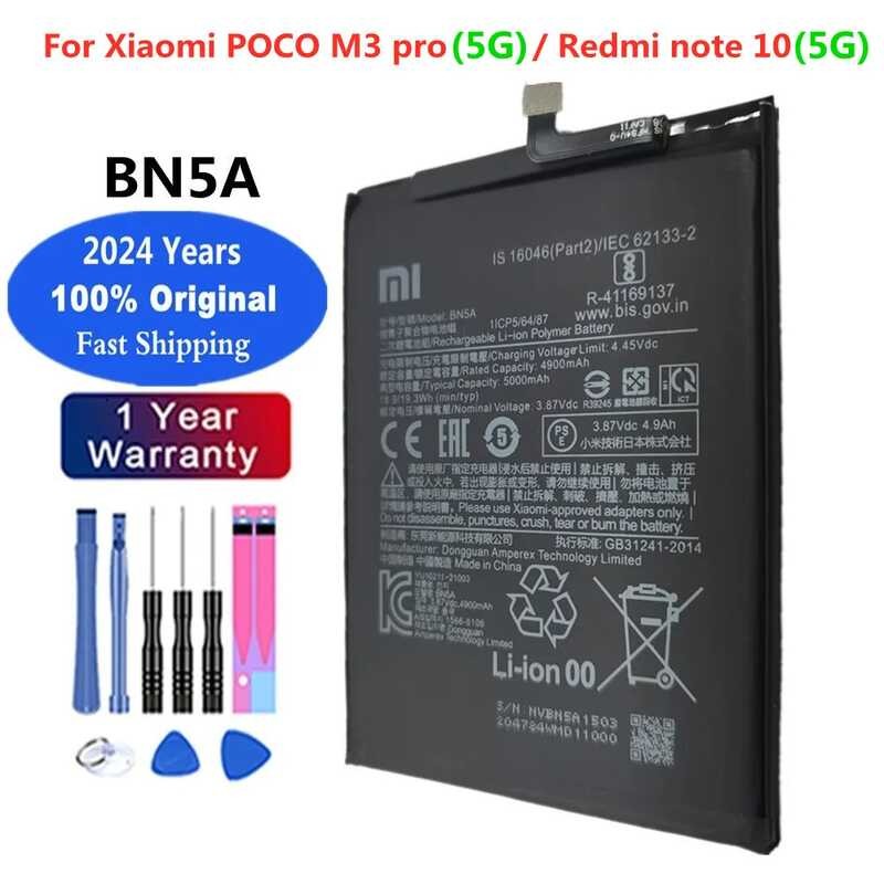 2024 8 Years Xiao mi 100% Original Battery BN5A For Xiaomi POCO M3 Pro ...