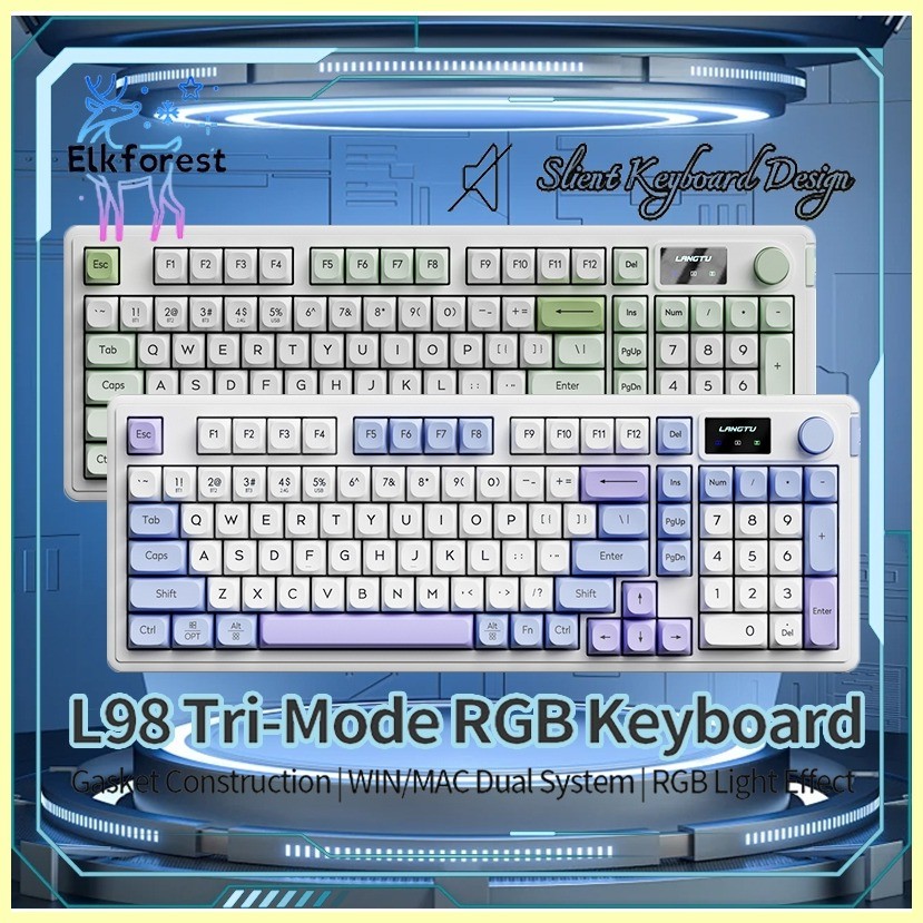 Langtu L98 Gasket Structure RGB Backlit With Knob Led Screen Tri-Mode Wireless Membrane Ke ...