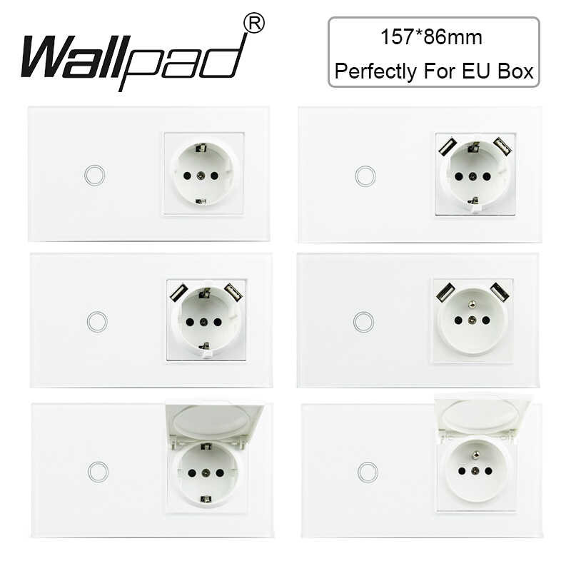 Light Touch Switch With EU Power Wall Sockets White Black 300W Led Gang ...