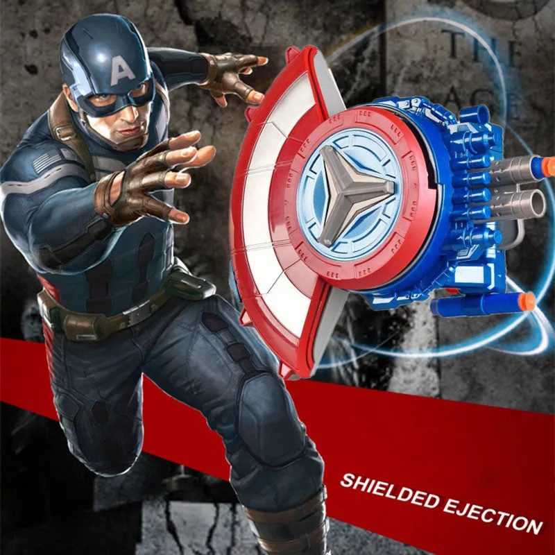 Anime Avengers Captain America Shield Launcher Figures Soft Bullets Gun ...