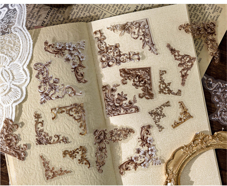 PET sticker pack Edge sticker museum series Retro flower frame theme ...