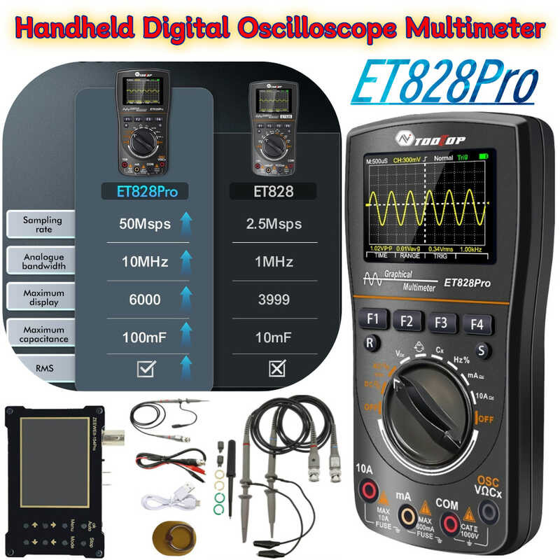 Et828pro A 6000 Counts True RMS Graphica 2 In1 Oscioscope Mutimeter For ...