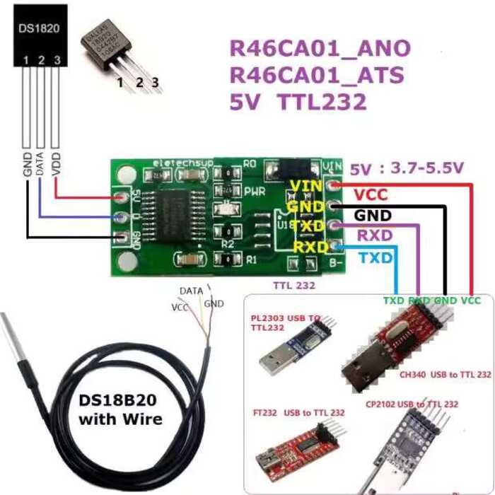 RS485 TTL DS18B20 temperature sensor MODBUS RTU serial port remote acquisition module PLC ...