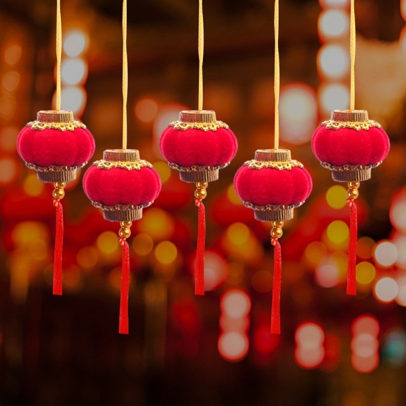 Mini Chinese Flocking Red Lanterns - Lucky Hanging Decorations for New ...