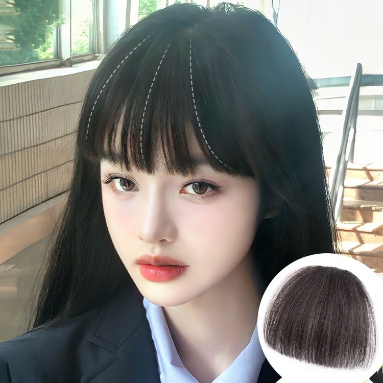 Bangs Wig Piece Women's Fluffy High-ceiling Real Hair Natural Middle ...