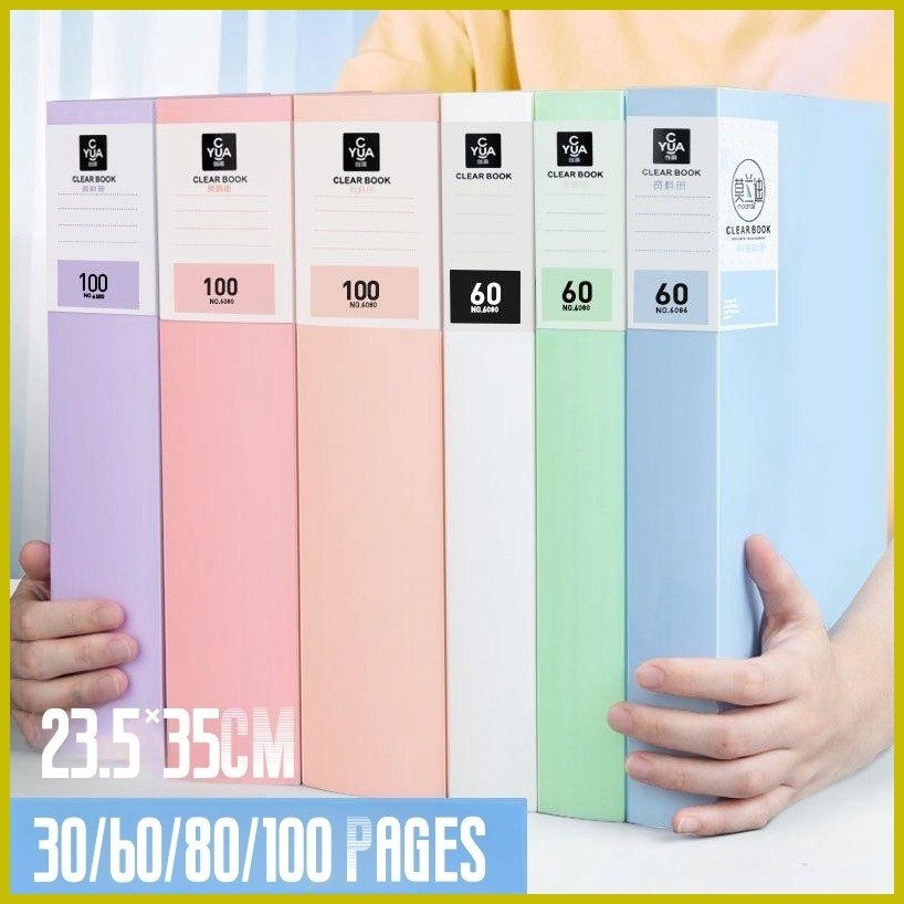 Long Portfolio Binder Presentation Book with 30/60/80/100 Pocket Clear ...