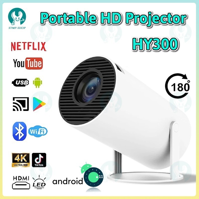 Projector HY300 Full HD 1080P 4K Ultra HD Wi-Fi Bluetooth with Android ...