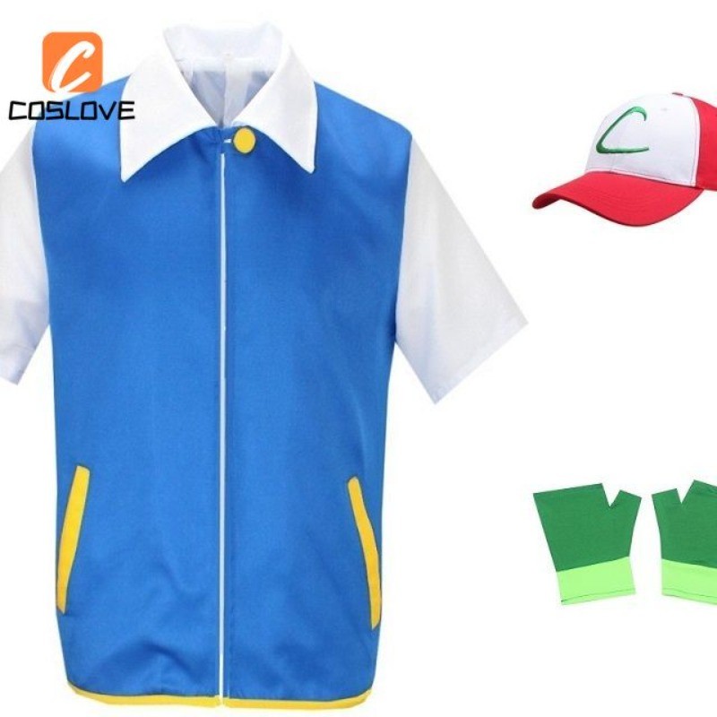 Anime Game Pokemon Ash Ketchum Cosplay Clothing Full Set Costume Kids ...